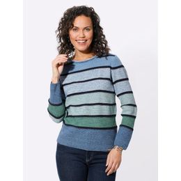 Casual Looks Damen Rundhalspullover "Pullover", blau, Gr. 38, gemustert, gestreift, mehrfarbig, 75% Baumwolle, 25% Polyacryl, Pullover