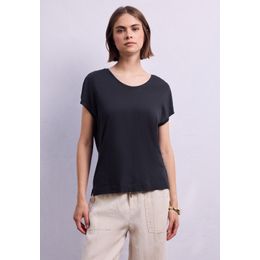 Damen T-Shirt, blau, Gr. 42, STREET ONE STUDIO, unifarben, Web, 50% Modal, 50% Baumwolle, Shirts, mit V-Ausschnitt