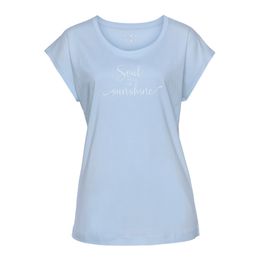 Vivance Dreams Damen T-Shirt, Gr. 32, blau, Single Jersey, Obermaterial: 50% Baumwolle, 50% Viskose, bedruckt, unifarben, Shirts, mit