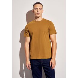 Street One MEN Herren T-Shirtgolden gelb, Gr. L, unifarben, Web, 100% Baumwolle, Shirts, aus reiner Baumwolle