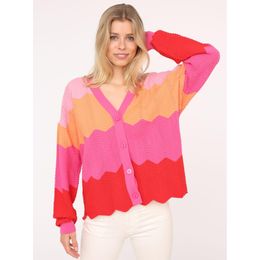 Zwillingsherz Damen Strickjacke ""Block Wellen"", pink, Gr. S, Strick, Obermaterial: 100% Baumwolle, Strickjacken, Langarm, V-Ausschnitt, Kn&ouml;pfe,