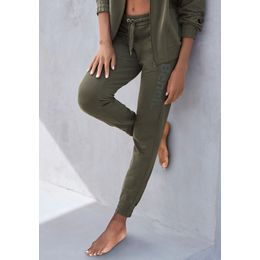 Damen Homewearhose, BENCH. LOUNGEWEAR, Gr. 40, gr&uuml;n, angeraute Sweatware, Obermaterial: 95% Baumwolle, 5% Elasthan, unifarben, Hosen, mit
