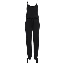 Buffalo Damen Overall, schwarz, Gr. 38, unifarben, Jersey, Obermaterial: 100% Viskose, Overalls, mit Schlitzen seitlich am Bein, luftiger Jumpsuit,