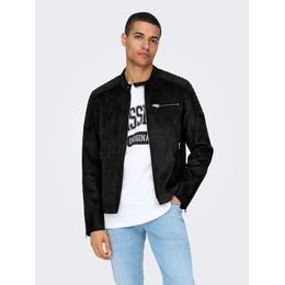 Only & Sons ONLY & SONS Herren Lederimitatjacke "ONSGUS FAUX SUEDE RACER JACKET OTW NOOS", schwarz, Gr. S, unifarben, Web, Obermaterial: 100% Polyester, Jacken