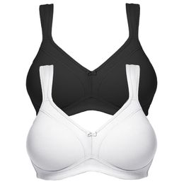 SuSa Damen Bügelloser BH "2er Pack BH ohne Bügel Topsy", Gr. 90, schwarz-weiß, Stoff, Obermaterial: 83% Polyester PES. 17% Elasthan EL., BHs