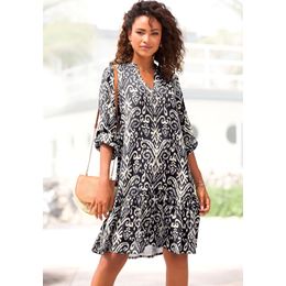 Vivance Damen Longtunika "mit Volant am Saum, lockeres Blusenkleid im Boho-Style, langarm", blau, Gr. 42, bedruckt, Web, Obermaterial: 100% Viskose,