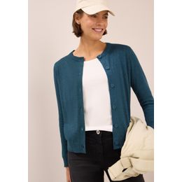 Cecil Damen Strickjacke, blau, Gr. L, unifarben, Strick, Obermaterial: 60% Baumwolle, 40% Viskose, Strickjacken, mit Knopfleiste