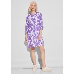 Street One Damen Tunikakleid, lila, Gr. 46, gemustert, Stoff, 100% Leinen, Kleider, aus Leinen
