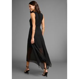 Laura Scott Damen Abendkleid, schwarz, Gr. 44, unifarben, Chiffon, Obermaterial: 95% Polyester, 5% Elasthan. Rock: 100% Polyester, Kleider, mit