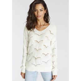 Laura Scott Damen Strickpullover, wei&szlig;, Gr. 42, unifarben, Strick, Obermaterial: 100% Polyacryl, Pullover, Softer &Uuml;bergangsstrick mit V-neck und