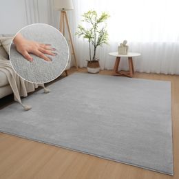 Teppich my home, B:80cm H:13mm L:150cm, grau, Polyester, Wohnzimmer, Teppiche, "Cali light, weich, modern, waschbar", Uni-Farben, kuschelig, & weich,