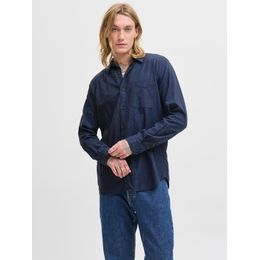 Jack & Jones JACK & JONES Herren Langarmhemd "JJECLASSIC MELANGE SHIRT L/S NOOS", blau, Gr. L, Web, Obermaterial: 100% Baumwolle, Hemden