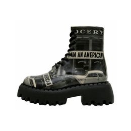 DOGO Damen Chelseaboots "Navy Schn&uuml;rstiefel Boots I Am An American Damen Stiefeletten", Gr. 36, schwarz, Lederimitat, Schuhe, Handgefertigt