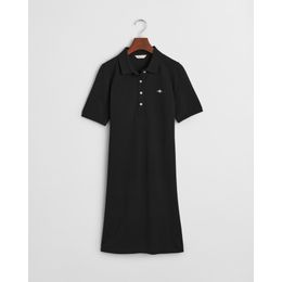 Gant Damen Polokleid "SHIELD SS PIQUE POLO DRESS", schwarz, Gr. S, Web, Obermaterial: 100% Baumwolle, Kleider