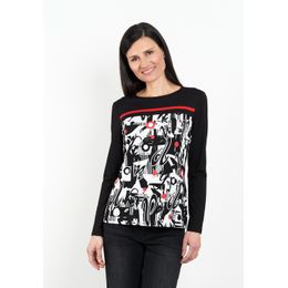 Seidel Moden Damen Langarmshirt, schwarz, Gr. 46, bedruckt, Jersey, Obermaterial: 94% Viskose, 6% Elasthan, Shirts, MADE IN GERMANY