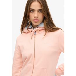 Superdry Damen Kapuzensweatjacke "ESSENTIAL LOGO ZIPHOOD HB", pink, Gr. XXL, unifarben, Sweatware, Obermaterial: 80% Baumwolle, 20% Polyester,