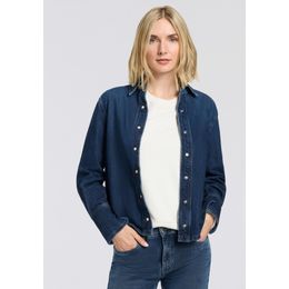 BOSS Orange Damen Hemdbluse "Shirt Premium Damenmode", blau, Gr. S, unifarben, Denim/Jeans, Obermaterial: 90% Baumwolle, 10% Lyocell, Blusen, Regular