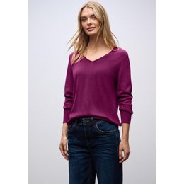 V-Ausschnitt-Pullover Street One, Damen, Gr. 34, berry paradise, Stoff, 60% Viskose, 40% Baumwolle, unifarben, normal normal, V-Ausschnitt, abgesteppt, Pullover, Feinstrick