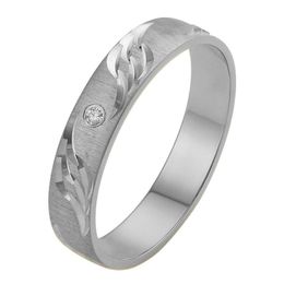 Firetti Damen Trauring "Schmuck Geschenk Gold 375 Hochzeit Ehering "LIEBE" Welle", 19, 0,01 SI = kleine Einschl&uuml;sse mit Brillant, Wei&szlig;gold 375, 4mm,