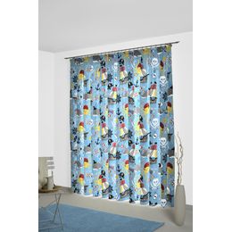 Vorhang Adam, B:145cm H:145cm, blau, Jacquard, Baumwolle (Bio-Baumwolle), Wohnzimmer, Gardinen, "Pirates", Blickdichter aus 100% Bio-Baumwolle