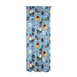 Vorhang Adam, B:145cm H:225cm, blau, Jacquard, Baumwolle (Bio-Baumwolle), Wohnzimmer, Gardinen, "Pirates", Blickdichter aus 100% Bio-Baumwolle