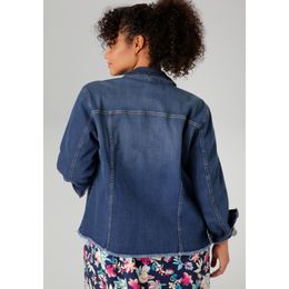 ANISTON PLUS Damen Jeansjacke, blau, Gr. 52, Abriebeffekte, unifarben, Denim/Jeans, Obermaterial: 98% Baumwolle, 2% Elasthan, Jacken, mit