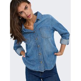 Only Damen Jeansbluse "OnlyASMIN SHIRT L/S DNM AKM NOOS", blau, Gr. S, unifarben, Denim/Jeans, Obermaterial: 100% Baumwolle, Blusen