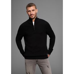 Bruno Banani Herren Troyer, schwarz, Gr. 4XL, Strick, Obermaterial: 50% Baumwolle, 50% Polyacryl, Pullover, mit Reißverschluss