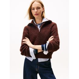 Tommy Jeans Damen Troyer "TJW NEP 1/4 ZIP SWEATER", braun, Gr. XL, unifarben, Strick, Obermaterial: 60% Polyester, 28% Wolle, 12% Polyacryl, Pullover