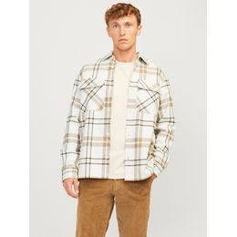 Jack & Jones JACK & JONES Herren Langarmhemd "JPRRAYMOND MELANGE CHECK LS OVERSHIRT SN", wei&szlig;, Gr. M, gemustert, Web, Obermaterial: 100% Baumwolle, Hemden