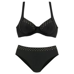 Lascana Damen B&uuml;gel-Bikini, schwarz, Gr. 38, unifarben, Polyamid, Bikini-Sets, mit Ziernieten