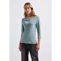 Street One Damen 3/4-Arm-Shirt, blau, Gr. 46, unifarben, Web, 50% Baumwolle, 50% Modal, Shirts, mit 3/4 &Auml;rmeln