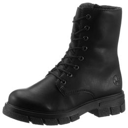 Rieker Damen Schnürboots, Gr. 42, schwarz, Nubuklederimitat, unifarben, Schuhe, mit kräftiger Profilsohle