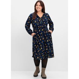 sheego Damen Druckkleid "Druckkleid", blau, Gr. 48, bedruckt, gebl&uuml;mt, gemustert, mehrfarbig, 100% Viskose, Kleider