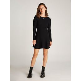 Tommy Jeans Damen Strickkleid "TJW F&F CABLE SWEATER DRESS", schwarz, Gr. L, Strukturmuster, Strick, Obermaterial: 65% Baumwolle, 35% Polyamid,