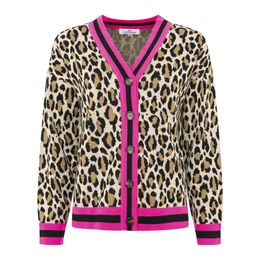 Zwillingsherz Damen Strickjacke ""Leo Streifen""pink schwarz, Gr. L, Strick, Obermaterial: 70% Polyacryl, 30% Wolle, Strickjacken, mit Kn&ouml;pfen,