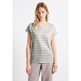 Street One Damen T-Shirt, beige, Gr. 46, gestreift, Stoff, 80% Polyester, 20% Viskose, Shirts, mit Rundhalsausschnitt