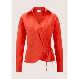 Madeleine Mode MADELEINE Damen Langarmbluse "Bluse Wickelbluse mit Sch&ouml;&szlig;chen", orange, Gr. 40, Obermaterial: 81% Modal CMD. 19% Polyester PES., Blusen