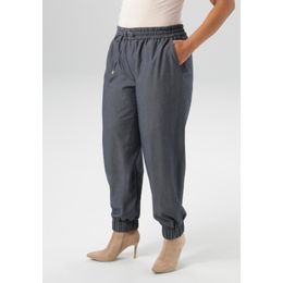 ANISTON PLUS Damen Schlupfhose, blau, Gr. 44, gemustert, Stoff, Obermaterial: 65% Polyester, 33% Viskose, 2% Elasthan, Hosen, mit praktischen