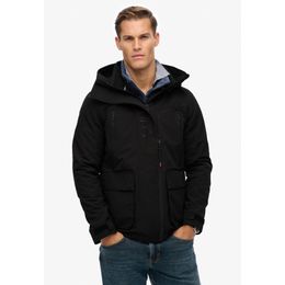 Superdry Herren Outdoorjacke "HOOD ULTIMATE EMB WINDBREAKER", schwarz, Gr. XL, unifarben mit Farbeinsatz, Web, Obermaterial: 100% Polyester, Jacken