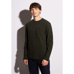 Street One MEN Herren Langarmshirtschwarz olive gr&uuml;n, Gr. L, unifarben, Web, 100% Baumwolle, Shirts, aus reiner Baumwolle