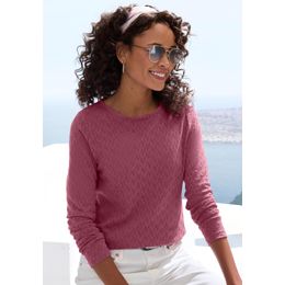 Vivance Damen Langarmshirt "mit modischem Ajour-Muster", lila, Gr. 40, Feinstrick;Jersey, Obermaterial: 60% Baumwolle, 40% Polyester, Shirts, aus
