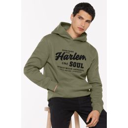 Harlem Soul Herren Kapuzensweatshirt, gr&uuml;n, Gr. L, bestickt, Sweatware, Material: 65% Baumwolle, 35% Polyester, Sweatshirts, mit Frottee Lettern