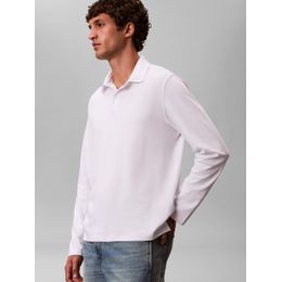 Calvin Klein Herren Langarm-Poloshirt "LS SUPIMA COTTON SOLID POLO", wei&szlig;, Gr. M, unifarben, Single Jersey, Obermaterial: 100% Baumwolle, Shirts,