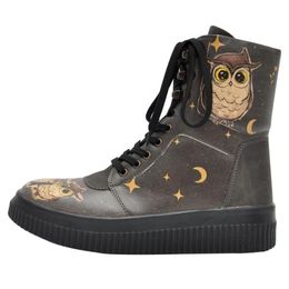 DOGO Damen Schn&uuml;rboots "Future High Top Boots Owl Family Damen Stiefeletten", Gr. 40, braun, Lederimitat, Schuhe, Handgefertigt