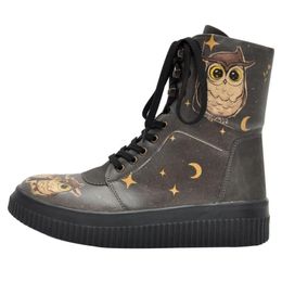 DOGO Damen Schn&uuml;rboots "Future High Top Boots Owl Family Damen Stiefeletten", Gr. 39, braun, Lederimitat, Schuhe, Handgefertigt