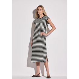 Street One Damen Midikleid, schwarz, Gr. 46, gestreift, Web, 82% Baumwolle, 18% Polyester, Kleider, mit Rundhalsausschnitt