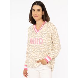 Zwillingsherz Damen Sweatshirt ""Leo Pastell"", beige, Gr. S, gemustert, mehrfarbig, Jersey, Obermaterial: 50% Baumwolle, 50% Polyester, Sweatshirts,