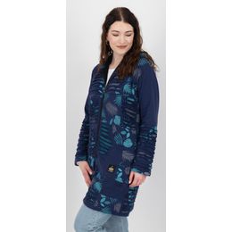 DEPROC Active Damen Fleecejacke "Patchwork NUNAVUT LONG WMN", blau, Gr. 46, 100% Baumwolle, Jacken, auch in Gro&szlig;en Gr&ouml;&szlig;en erh&auml;ltlich