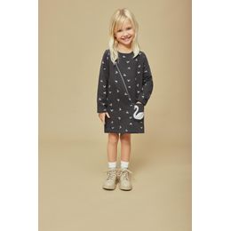 Blue Seven M&auml;dchen Sweatkleid, grau, Gr. 92, bedruckt, Sweatware, Obermaterial: 95% Baumwolle, 5% Elasthan, Kleider, in dezenter A-Linie und mit